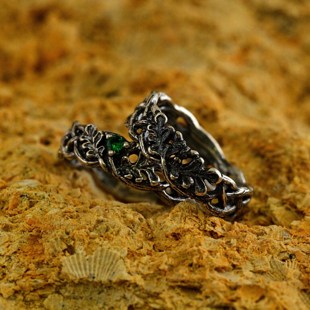 Matching Forest Fantasy Engagement Ring, Elven Tree Bark Celtic Couple ...