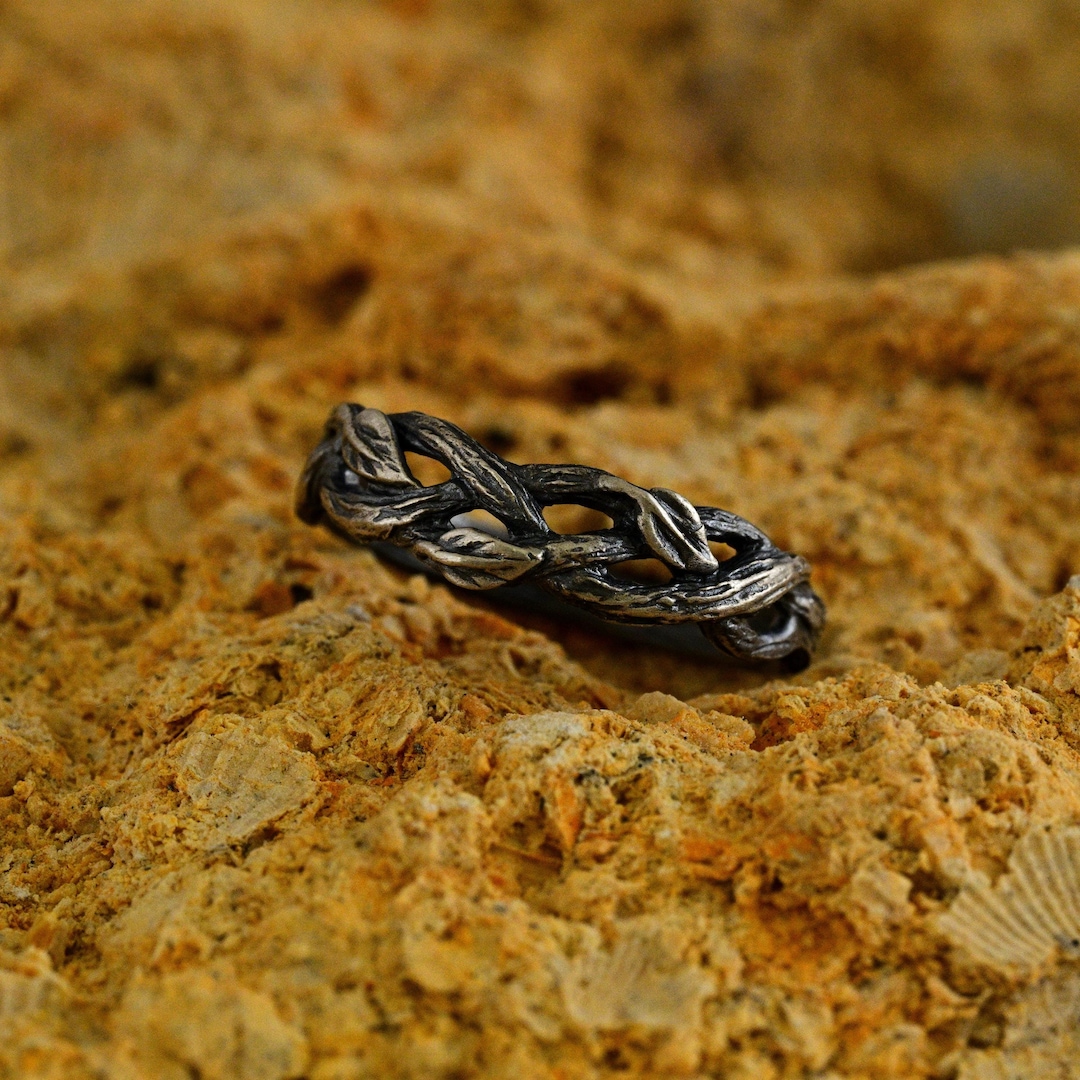 Mens Forest Ring With Birch Tree Bark, Engagement Ring for Men Silver ...