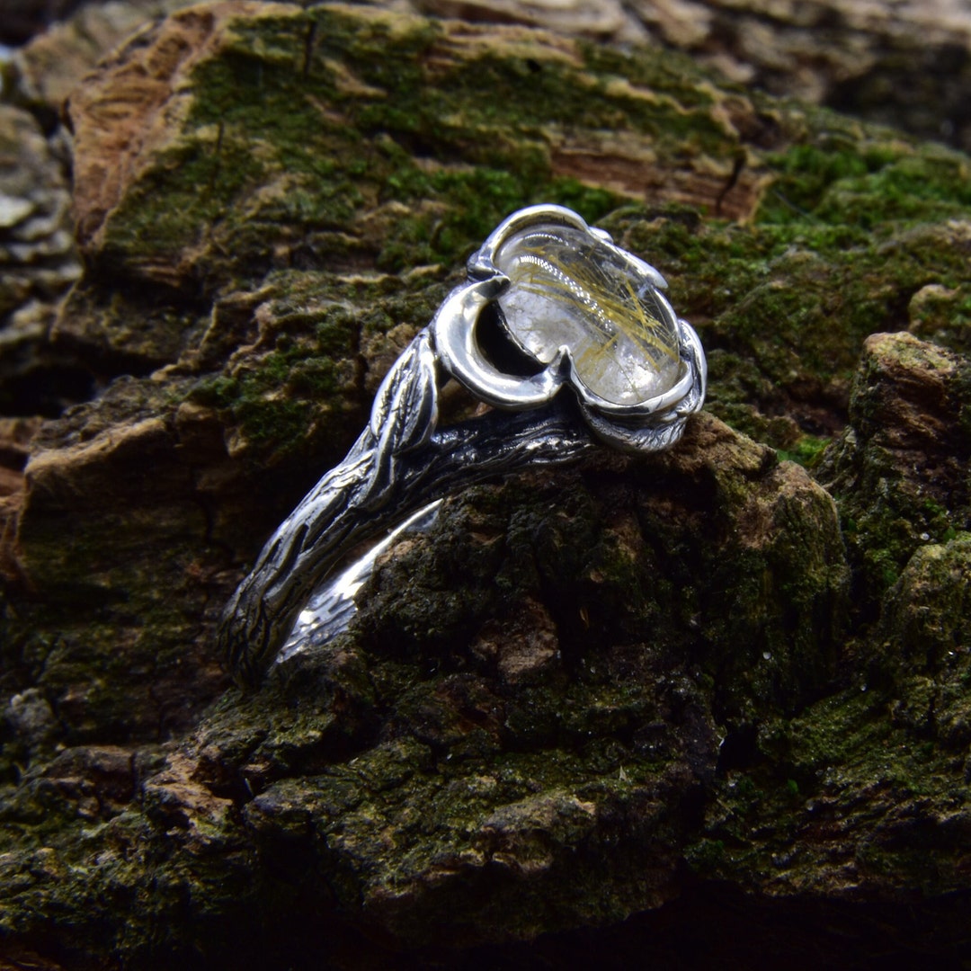 Moon Witchy Cottagecore Engagement Ring With Oval Stone and Forest ...
