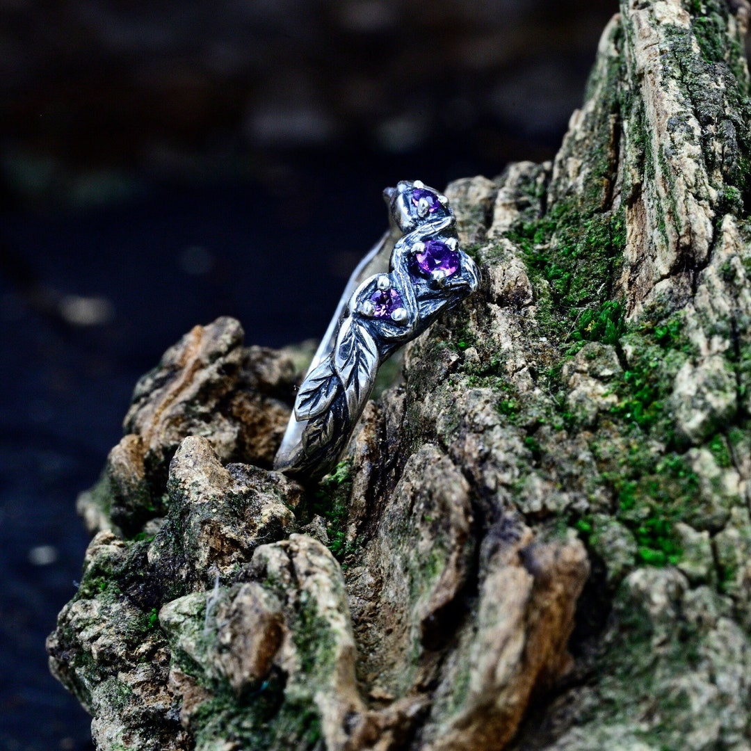 Nature Inspired Unique Amethyst Engagement Ring, Self Love Promise Ring ...