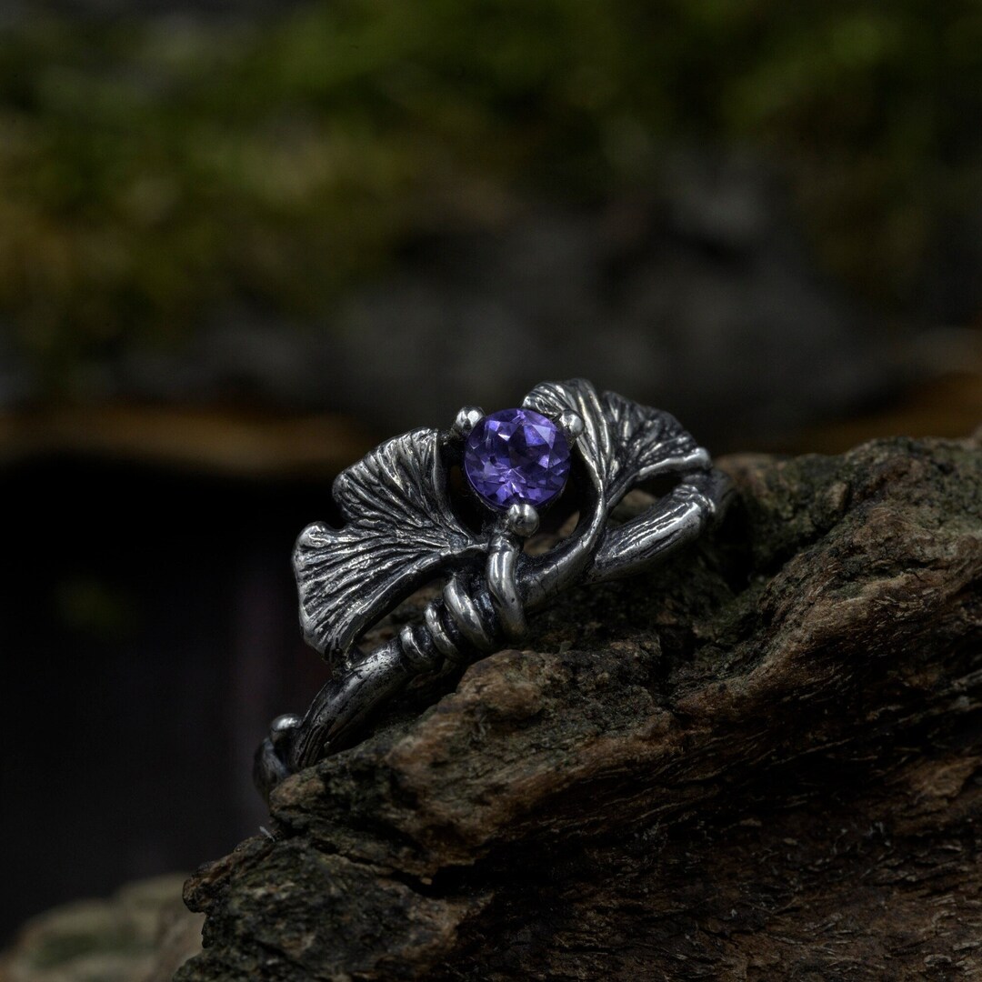 Silver Leaf Ring With Ruby, Unique Braided Plant Engagement Ring, Non ...
