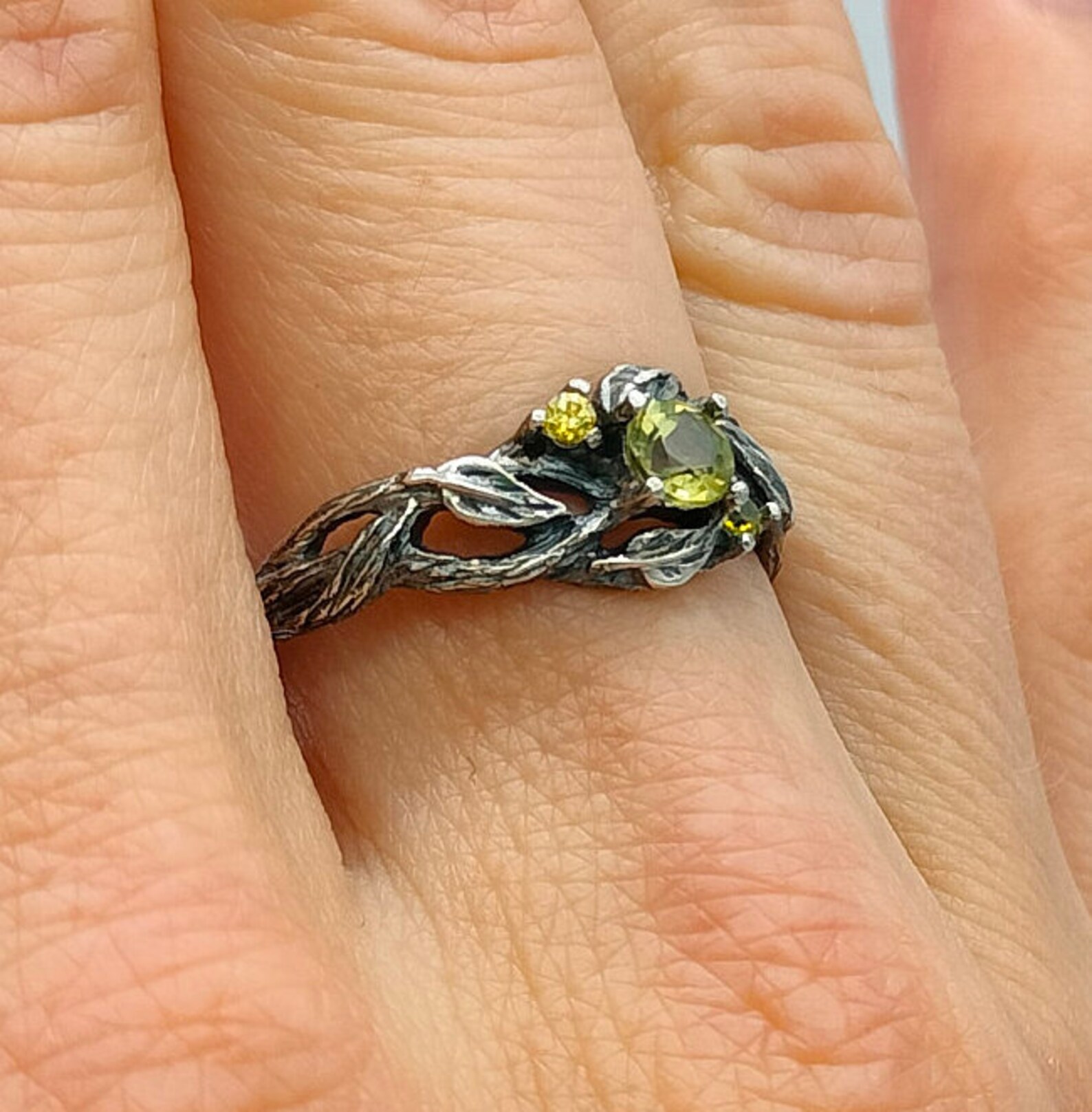 Ethereal Fairy Witchy Wedding Band, Braided Olive Branch Band Silver ...