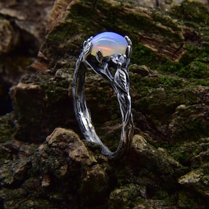 Witchy Cottagecore Engagement Ring With Oval Opal and Forest Design ...