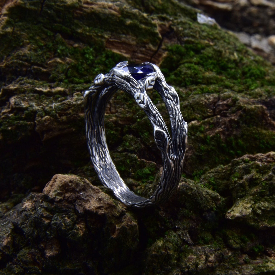 Enchanted Forest Fairy Wedding Ring With Tree Bark Branched, Earthy ...