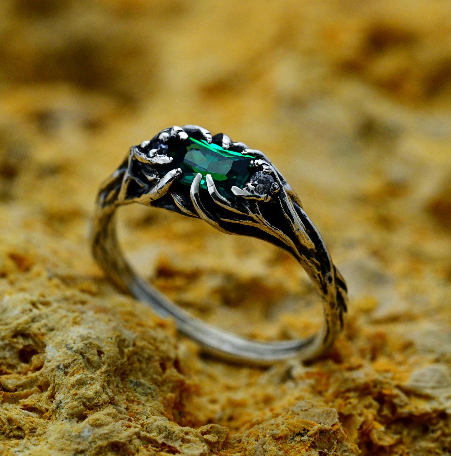 Tree Branch Silver Mens Wedding Band, Mens Celtic Sterling Ring Emerald ...