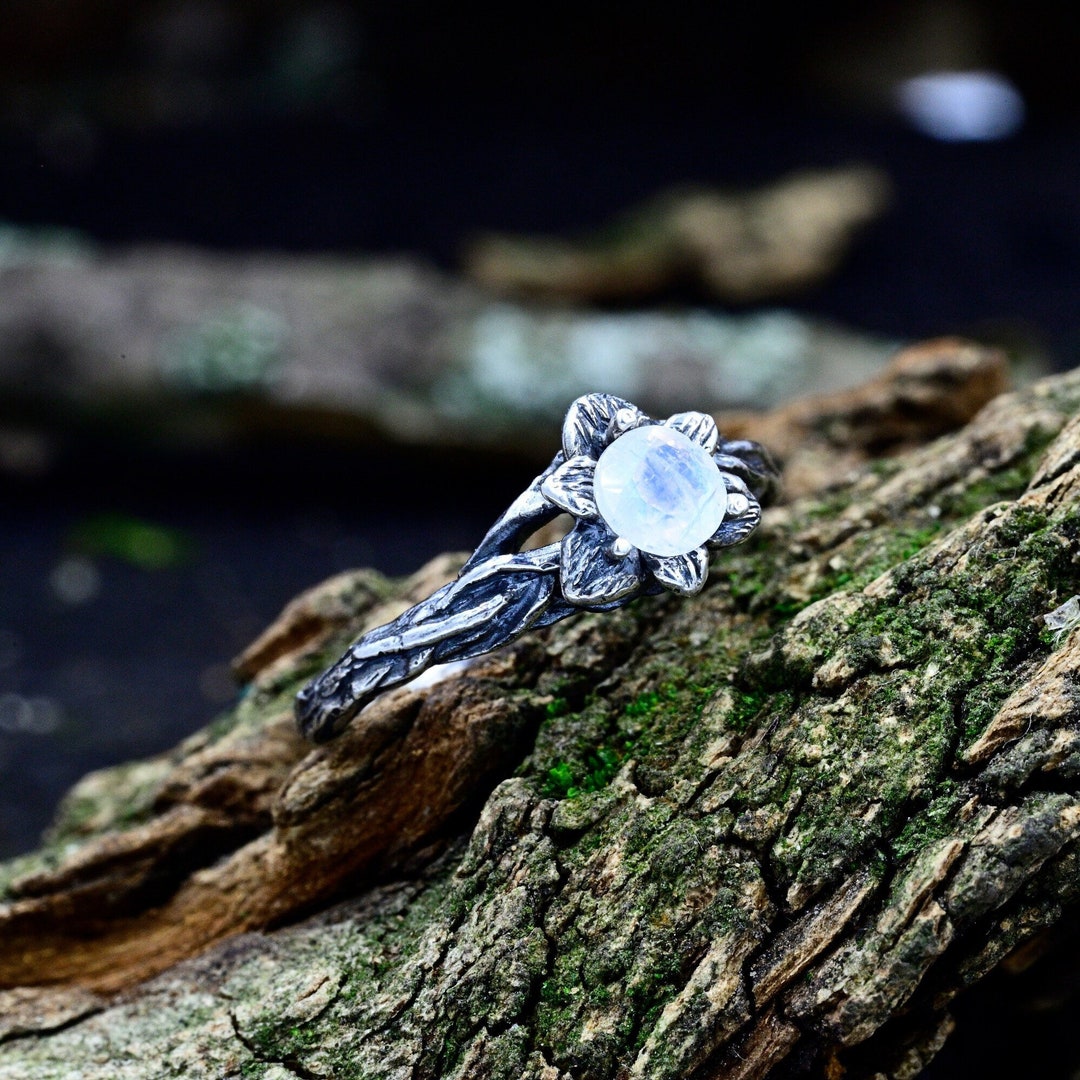 Moonstone Witch Engagement Ring, Dark Fairy Inspired Moonstone Ring ...