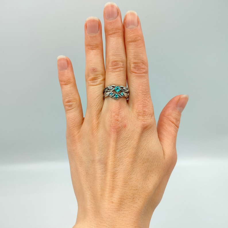 Sterling Silver Celtic Wedding Ring Set: Leaf Branch & Birthstone - Etsy