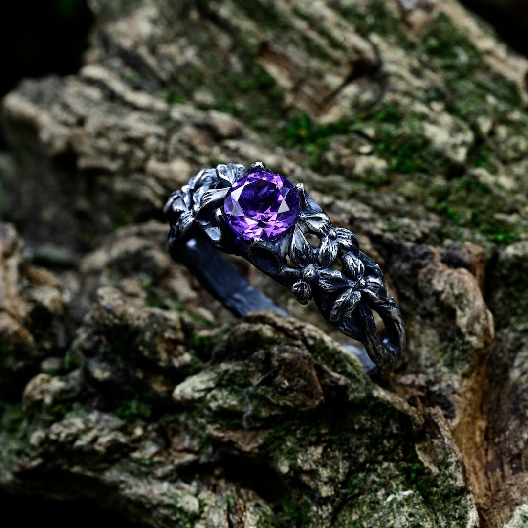 Celtic Style Amethyst Engagement Ring, Ethereal Fairy Floral Wedding ...