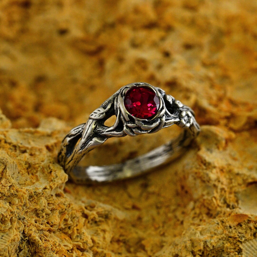 Fairy Pink Floral Engagement Ring With Ruby and Leafy Twist Tree Branch ...