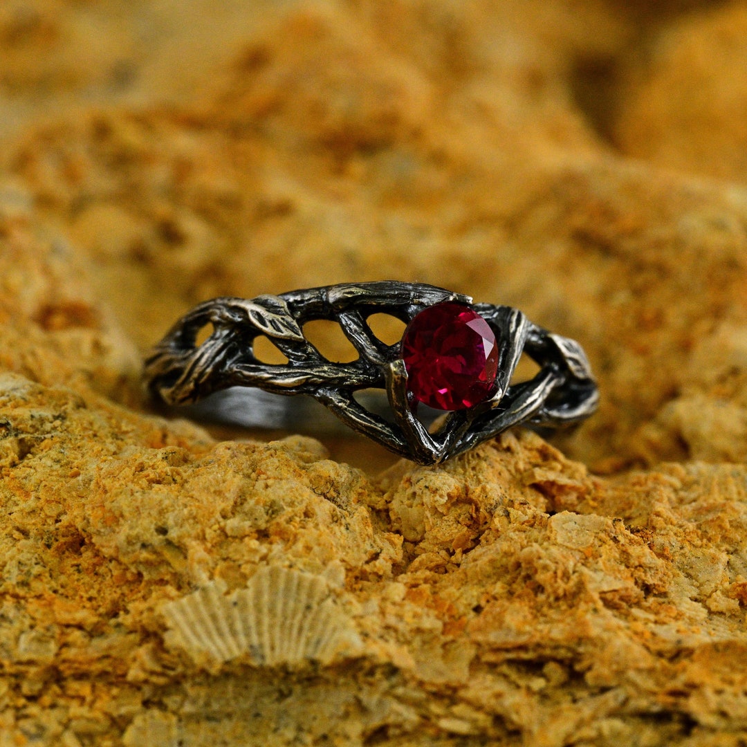 Forest Branch and Leaf Ruby Ring, Fantasy Elvish Engagement Ring With ...