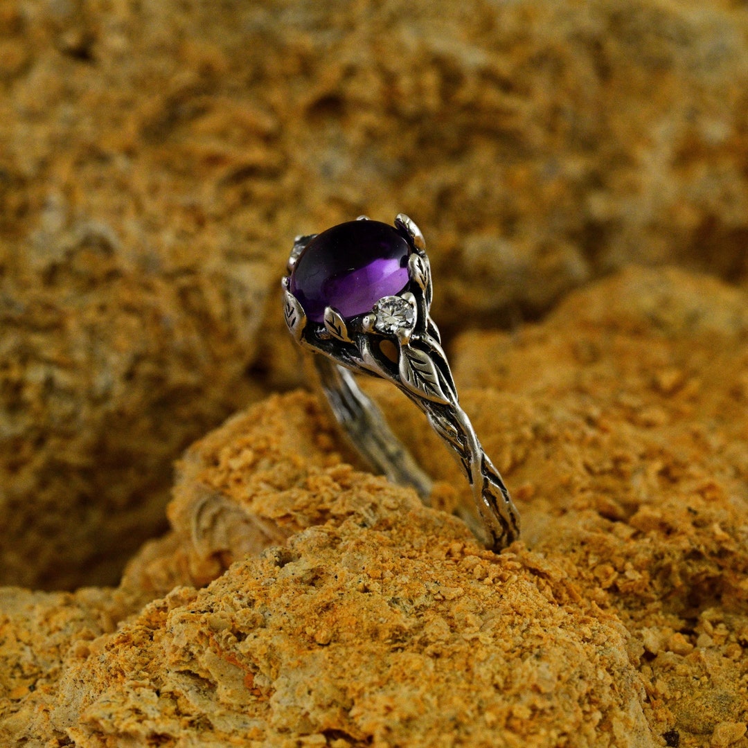 Whimsical Fairy Engagement Ring With Amethyst Flower, Forest Elvish ...