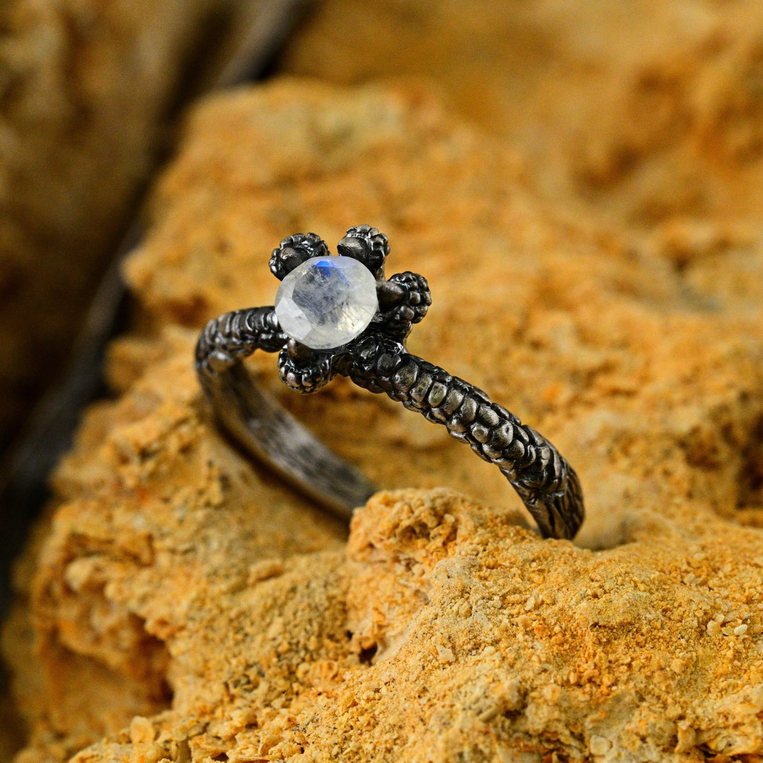 Moon Dragon Ring for Woman, Unique Silver Dragon Claw Ring, Fantasy ...