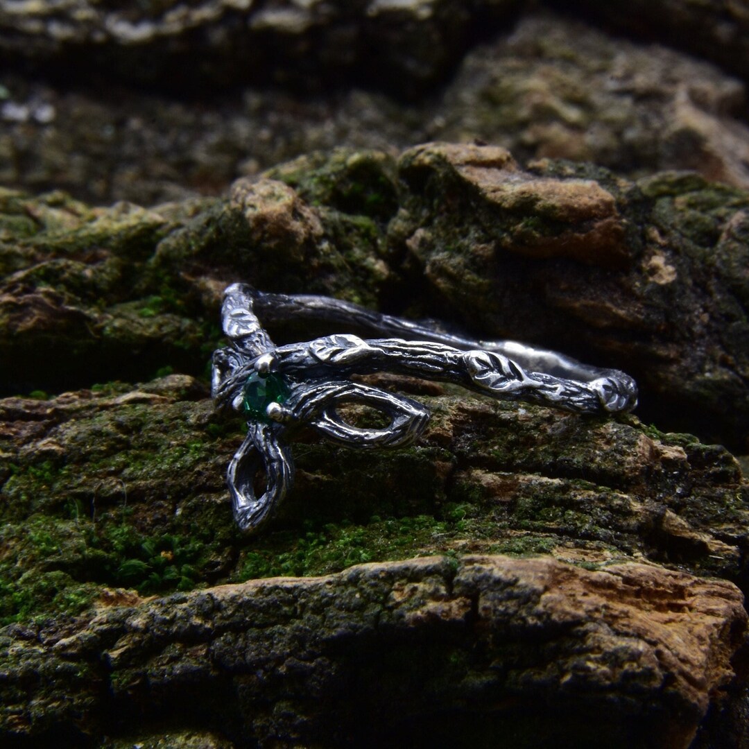 Woodland Witch Knot Engagement Ring With Silver Branch and Leaf for ...