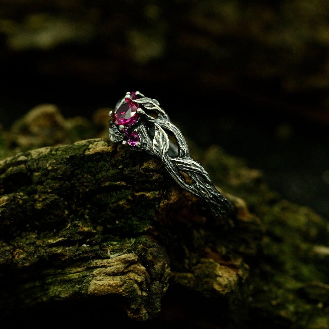 Nature Gothic Fairy Wedding Band Ruby, Dark Fantasy Celtic Braided ...