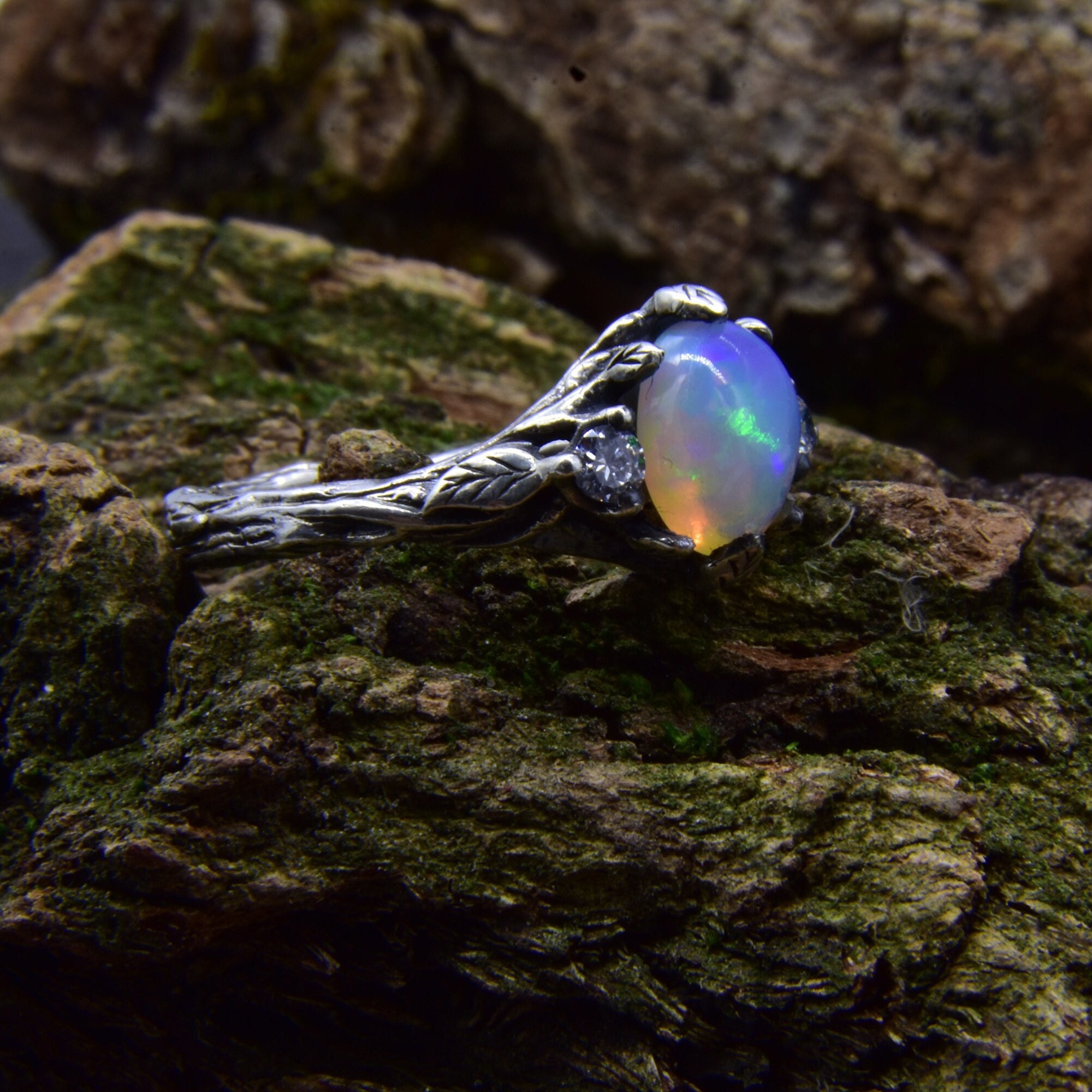 Witchy Cottagecore Engagement Ring With Oval Moonstone and - Etsy