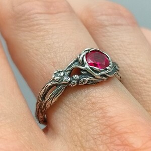 Fairy Pink Floral Engagement Ring With Ruby and Leafy Twist Tree Branch ...