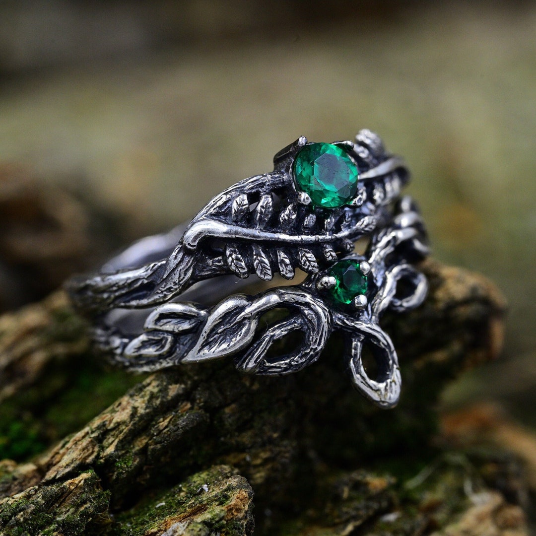 Forest Nature Celtic Wedding Ring Set for Woman Nature Inspired, Dainty ...