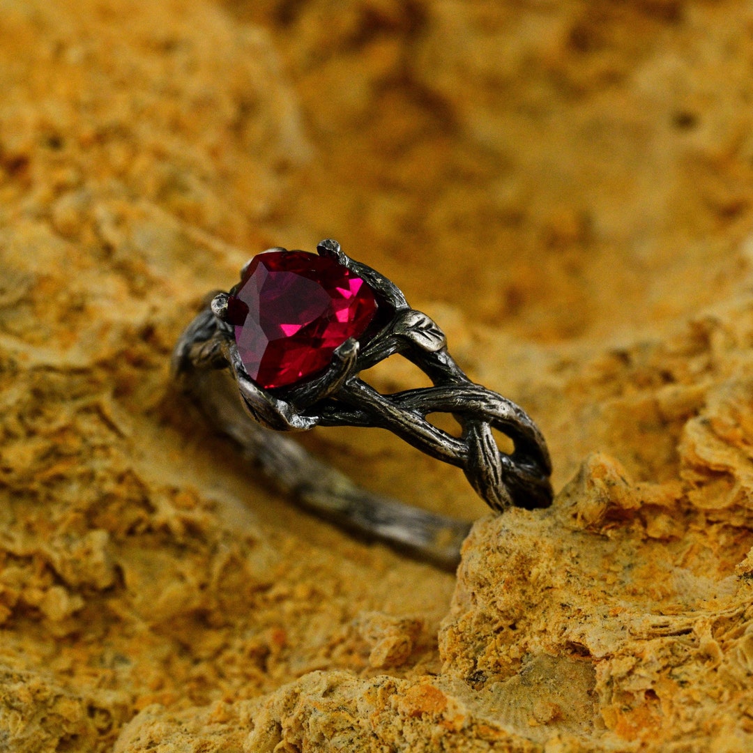 Elvish Engagement Ring Ruby, Woodland Inspired Ring, Woman Wood Nature ...