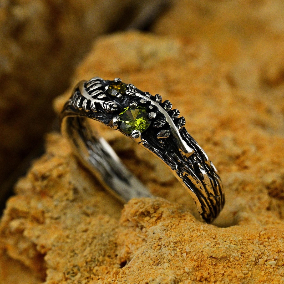 Enchant Silver Fairy Engagement Ring, Womens Peridot Nature Wedding ...