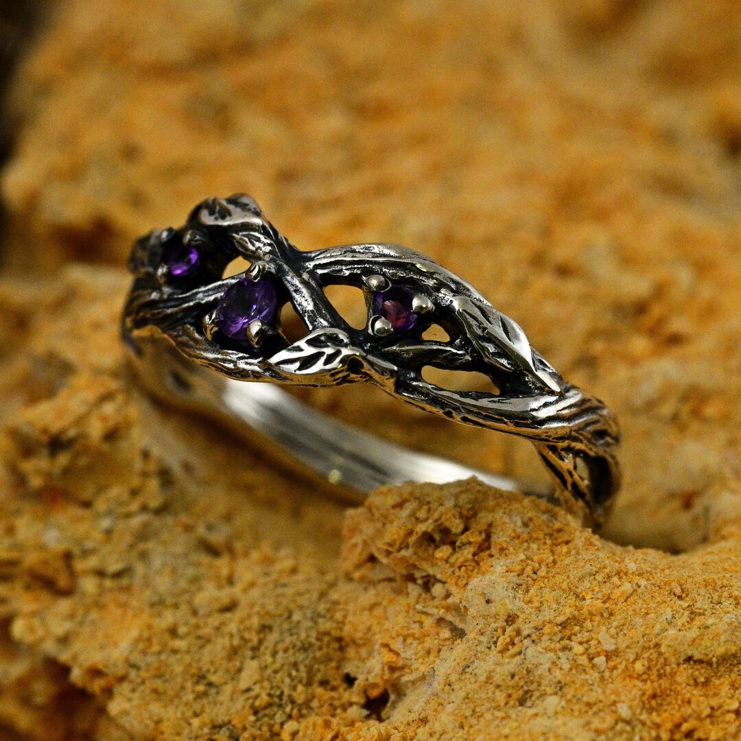 Elven Fairy Promise Ring with Braided Branch, Fantasy Emerald ...