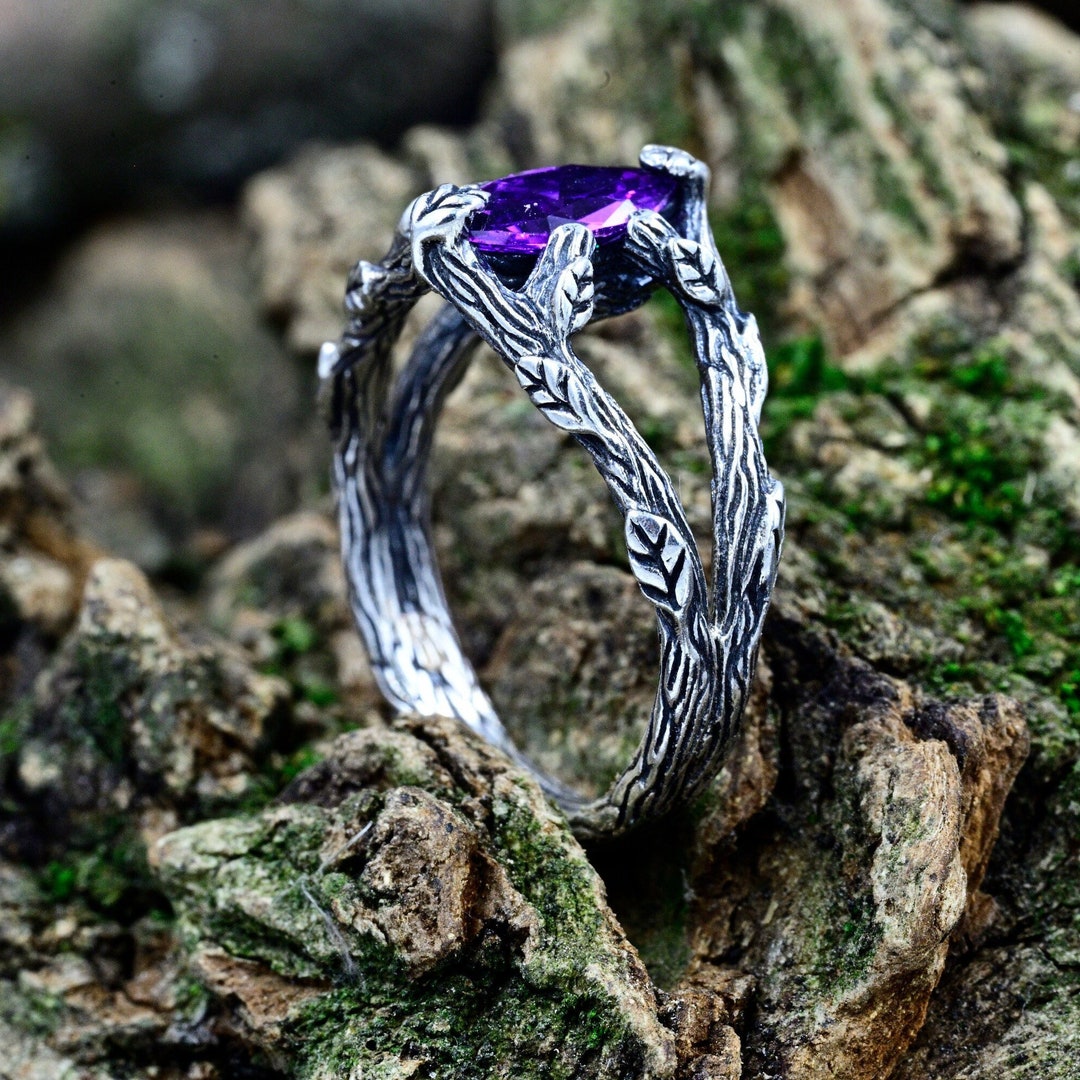 Enchanted Forest Fairy Wedding Ring With Tree Bark Branched, Earthy ...