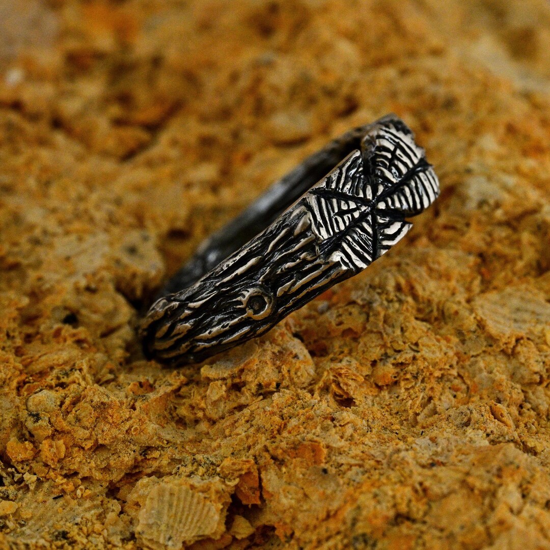 Whimsical Forest Tree Stump Engagement Ring With Bark Texture in Silver ...