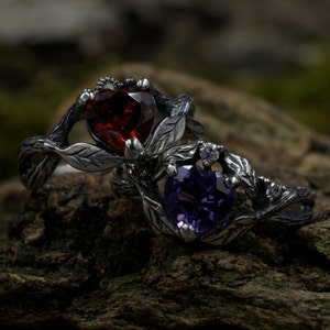 Matching Couple Fantasy Rings With Heart, Whimsical Silver Forest Fairy ...