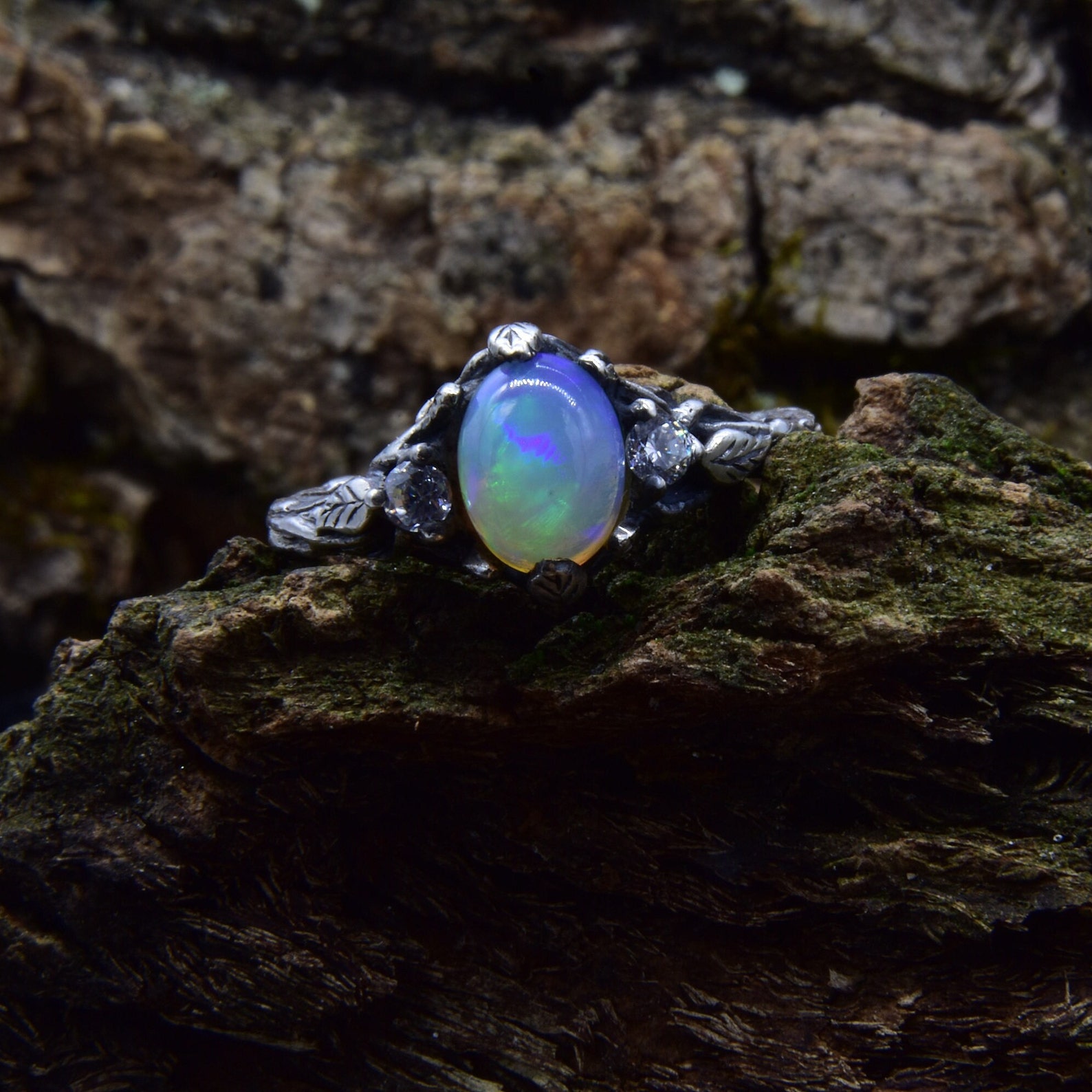 Witchy Cottagecore Engagement Ring With Oval Moonstone and - Etsy