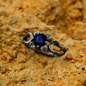 Triple Moon Phase Ring With Celestial Blue Sapphire Flower, Fantasy ...