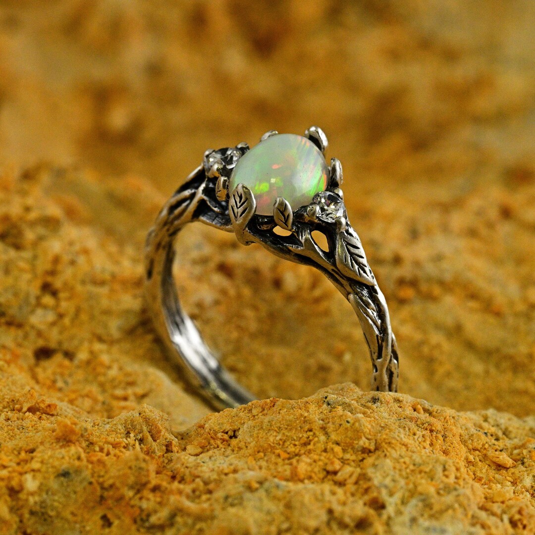Whimsical Branch Fairy Engagement Ring With Opal in Silver, Non ...