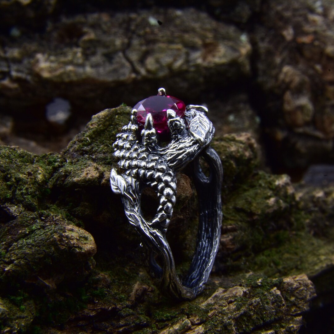 Fantasy Animal Inspired Engagement Ring With Ruby Dragon, Whimsical ...