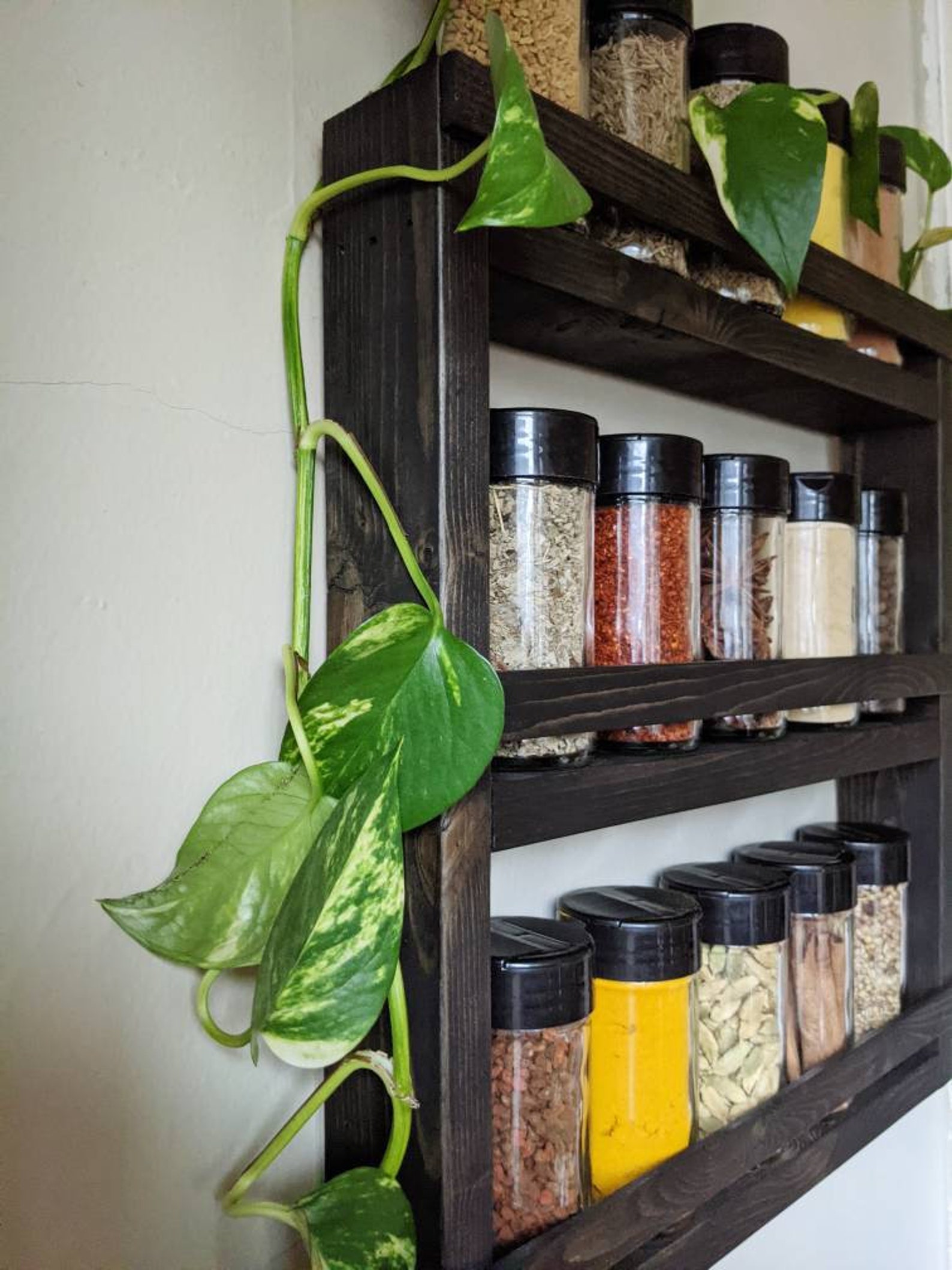 Wall Spice Rack Wooden Shelf Kitchen Organization Idea Essential Oil ...