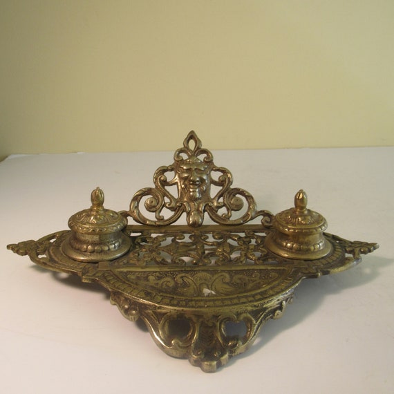 Vintage Brass Victoria Double Well Inkwell and Holders | Etsy