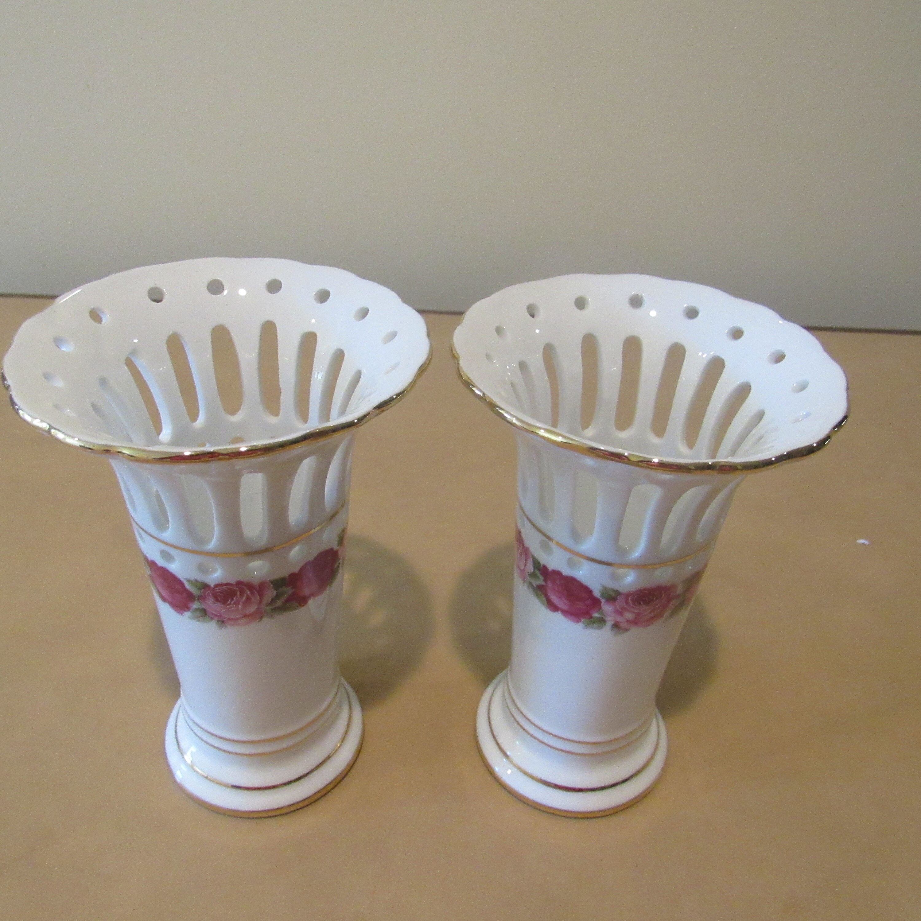 Pair of Rose Vases With Lattice Style Top - Etsy