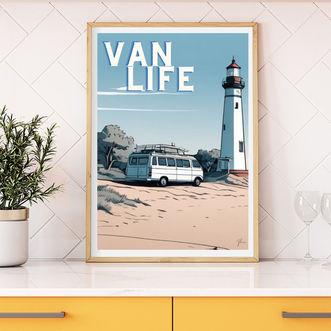 Van Life Campervan VW L Lighthouse Beach Gift Wall Art Digital Download ...