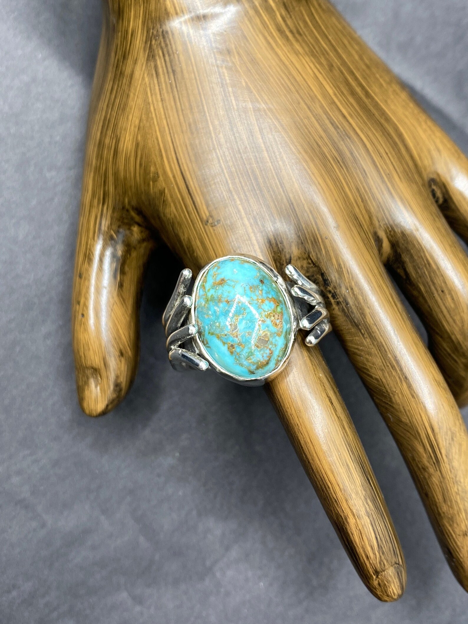 Fox Mine Turquoise Sterling Silver Ring / Creative Heavy Oval Turquoise ...