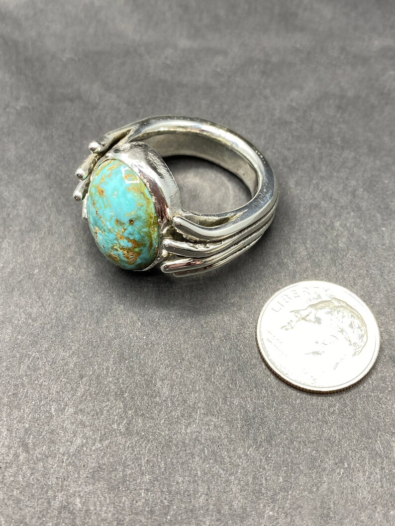 Fox Mine Turquoise Sterling Silver Ring / Creative Heavy Oval Turquoise ...