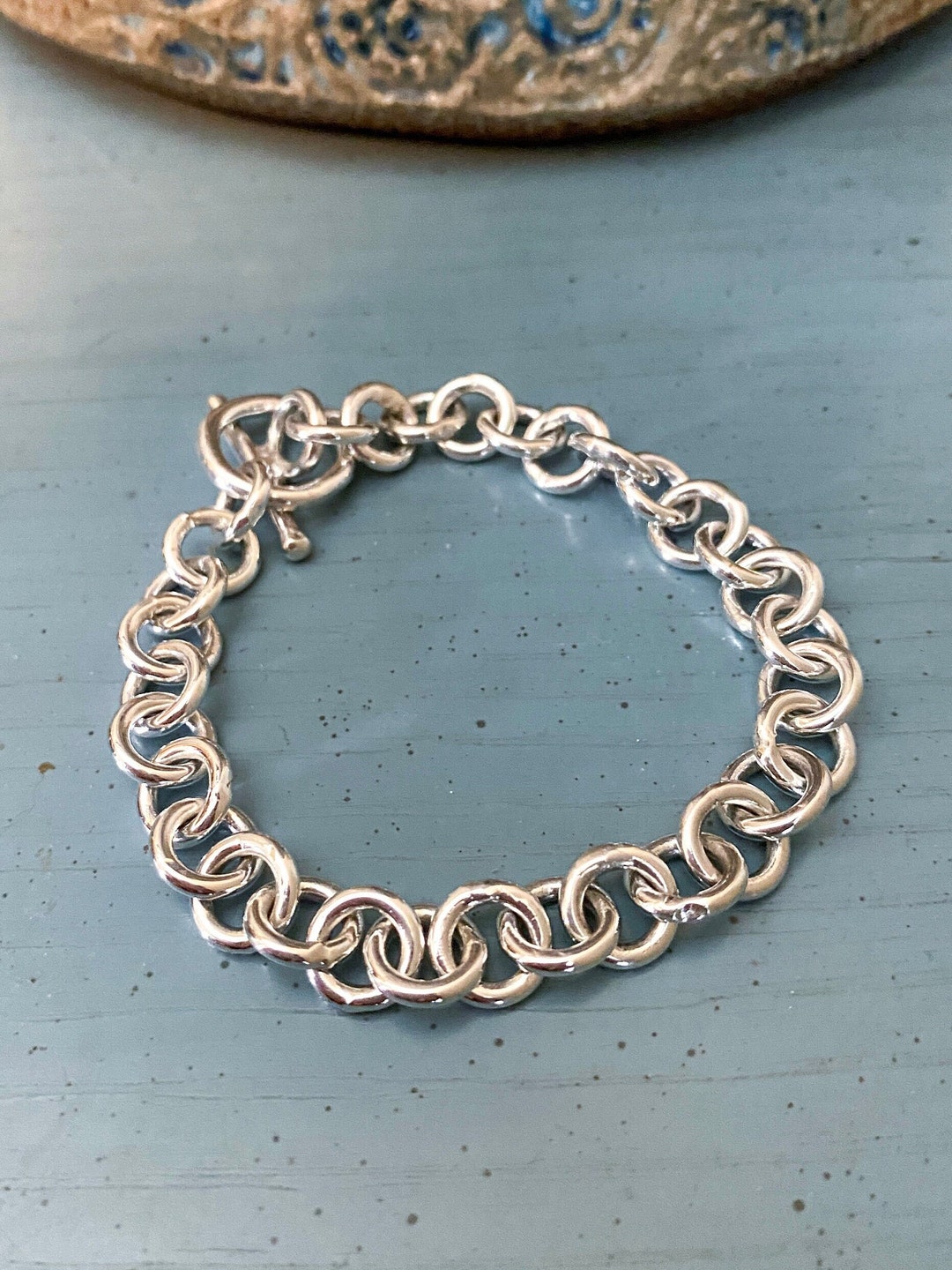 Handmade Sterling Silver Round Link Bracelet With Toggle Clasp - Etsy