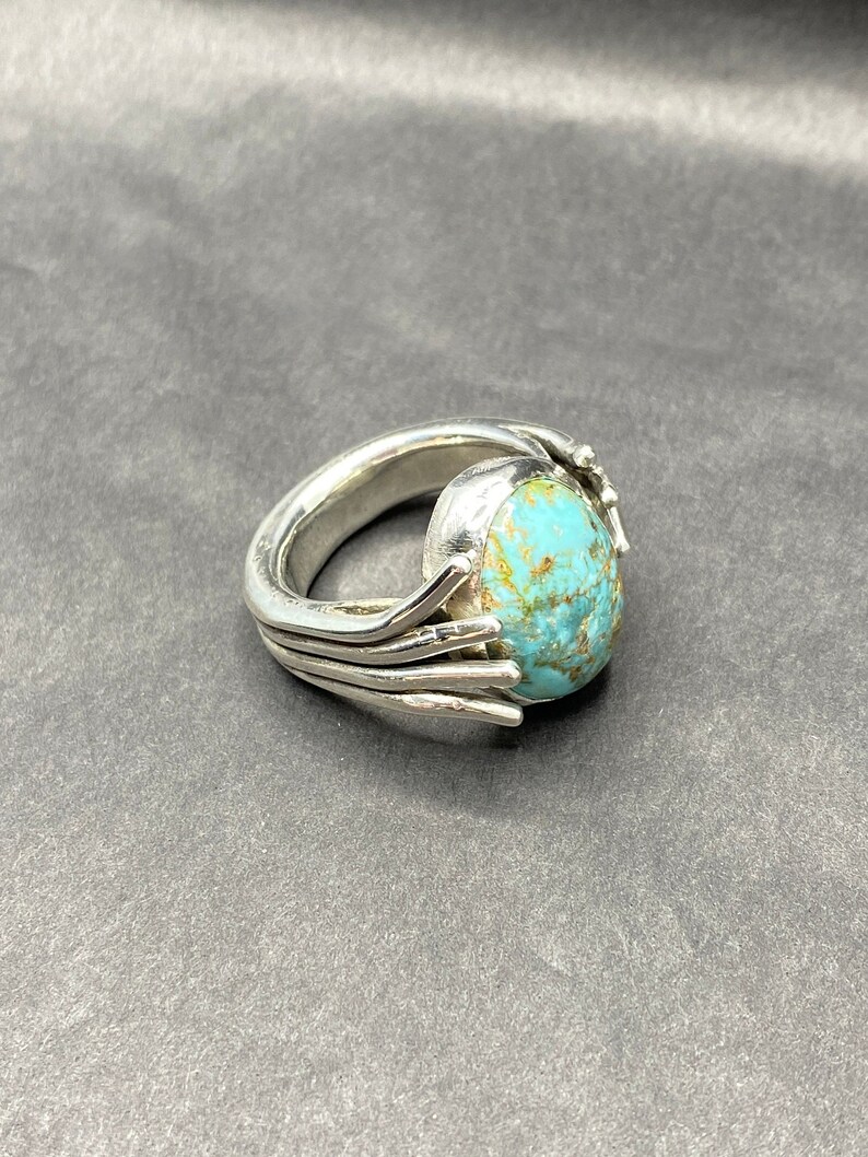 Fox Mine Turquoise Sterling Silver Ring / Creative Heavy Oval Turquoise ...