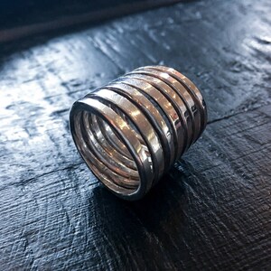 Multi-band Silver Ring / Sterling Silver Connected Stack-look 7 Rings ...