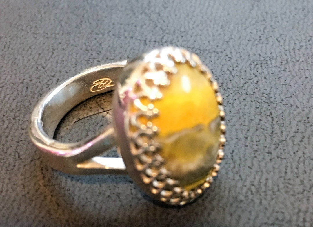 Sterling Silver Bumble Bee Agate Ring - Intricate Design, Size 6 - Etsy