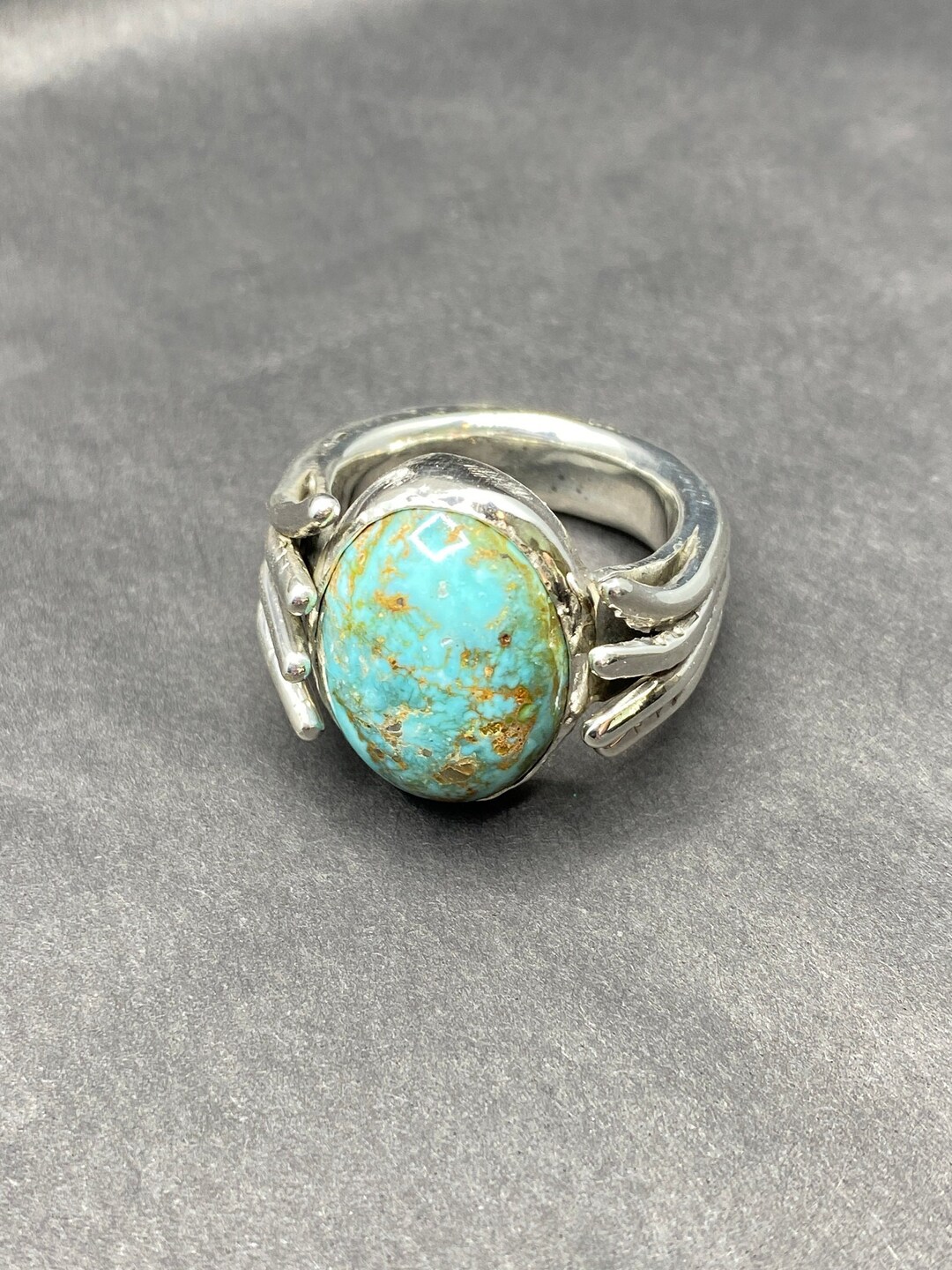 Fox Mine Turquoise Sterling Silver Ring / Creative Heavy Oval Turquoise ...