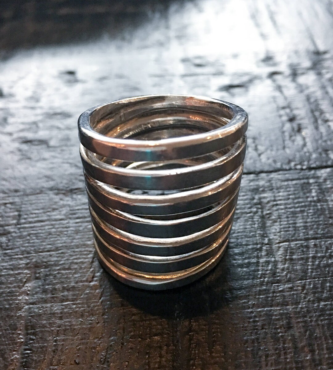Multi-band Silver Ring / Sterling Silver Connected Stack-look 7 Rings ...