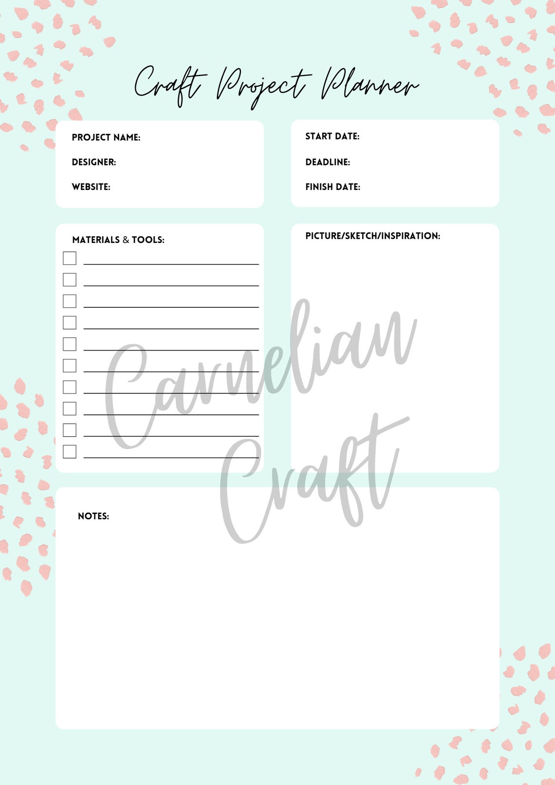 Craft Planner Printable Project Planner Craft Organizer - Etsy