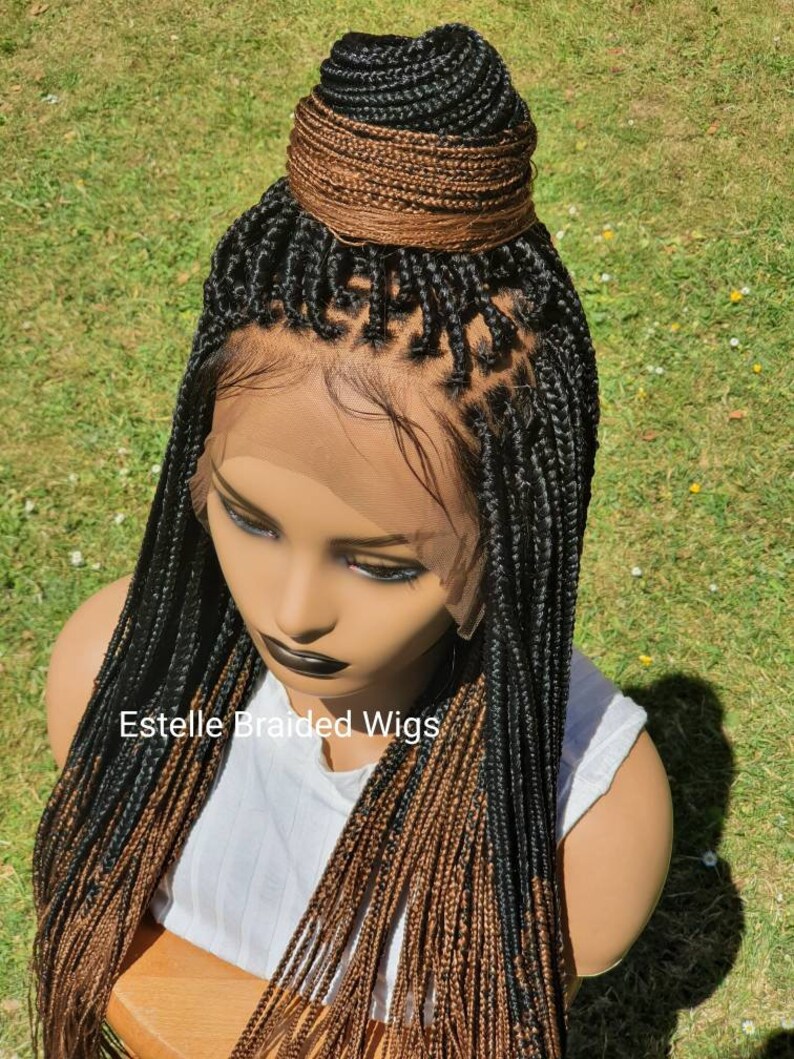 Ombre Knotless Braids Blackbrown Braided Wig Braids Wig Etsy