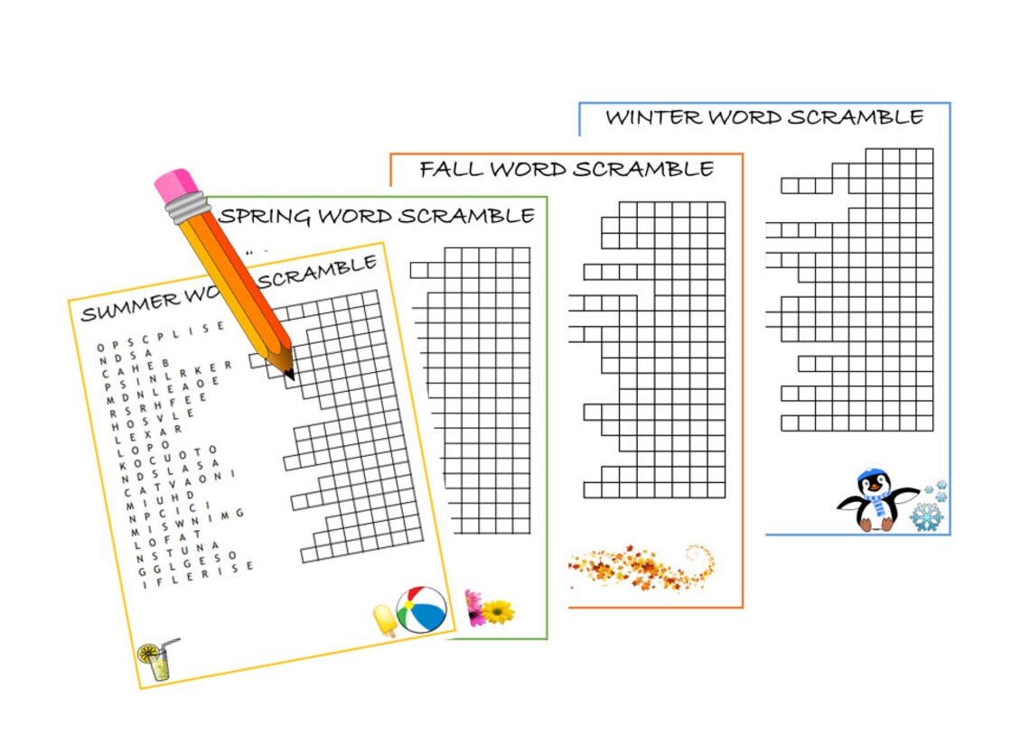 Printable PDF Four Seasons Coloring Pages, Word Search, & Word Scramble ...