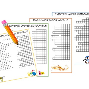 Printable PDF Four Seasons Coloring Pages, Word Search, & Word Scramble ...
