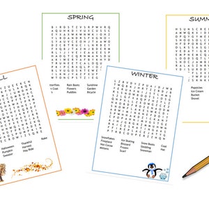 Printable PDF Four Seasons Coloring Pages, Word Search, & Word Scramble ...