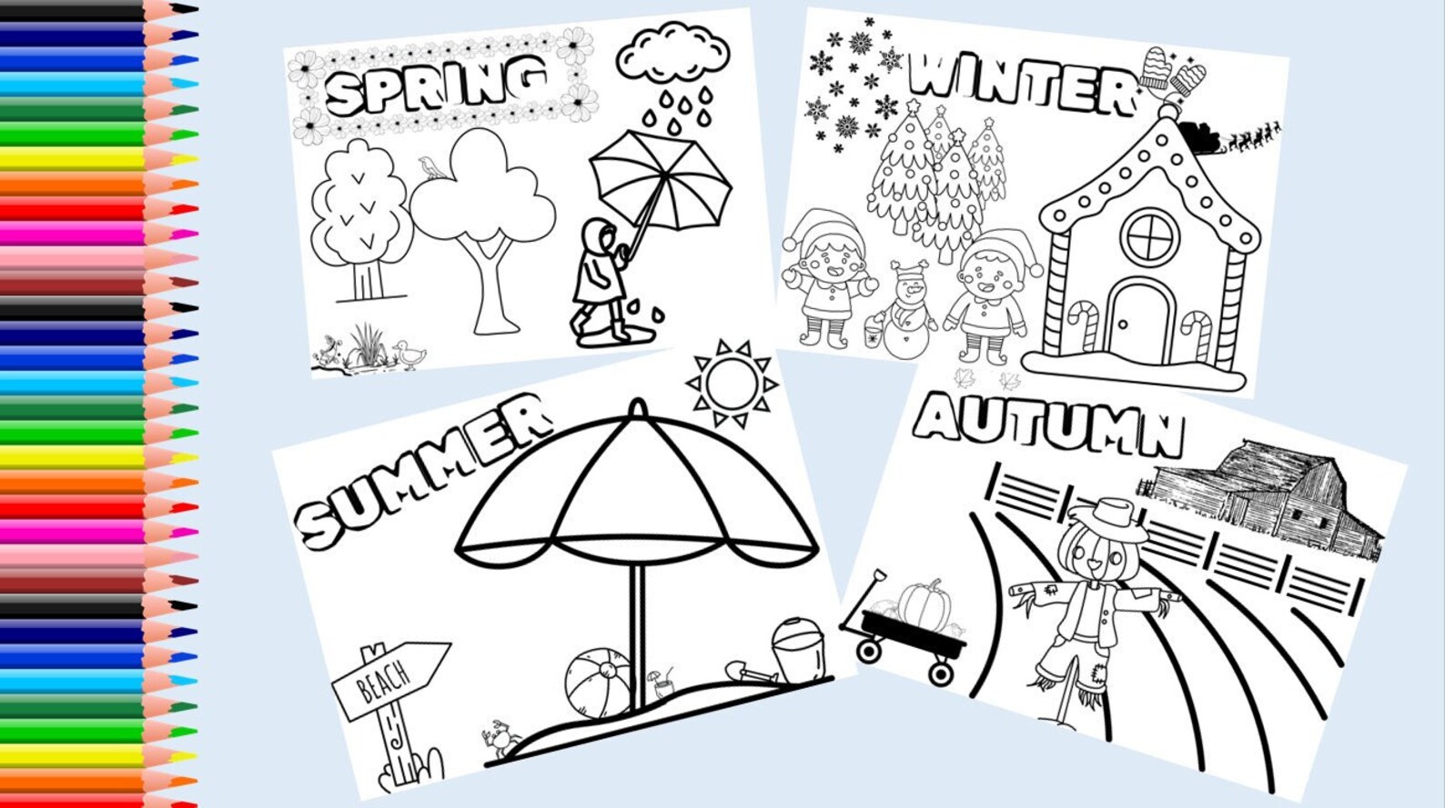 Printable PDF Four Seasons Coloring Pages, Word Search, & Word Scramble ...
