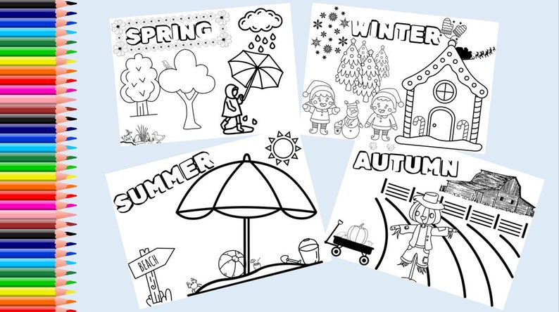 Printable PDF Four Seasons Coloring Pages, Word Search, & Word Scramble ...